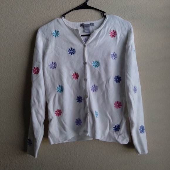Vintage | Sweaters | Vintage Carroll Reed White Embroidered Floral ...
